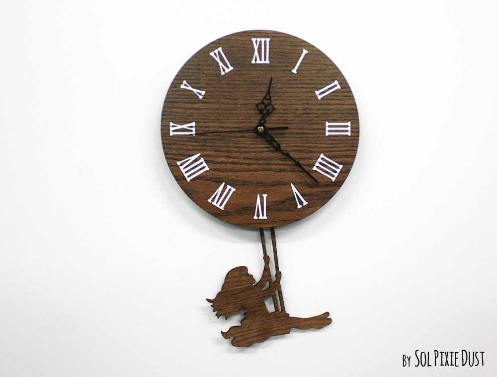 Girl Swinging on Wooden Circle Pendulum Wall Clock - Etsy