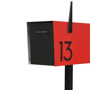 Contemporary Post Mounted Mailbox, Aluminum Red Body and Aluminum Black ...