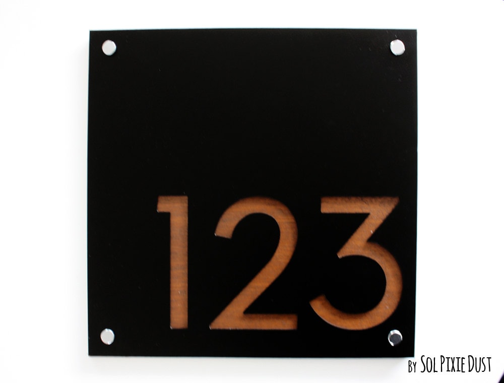 Modern House Numbers, Square Black With Marine Plywood - Contemporary ...