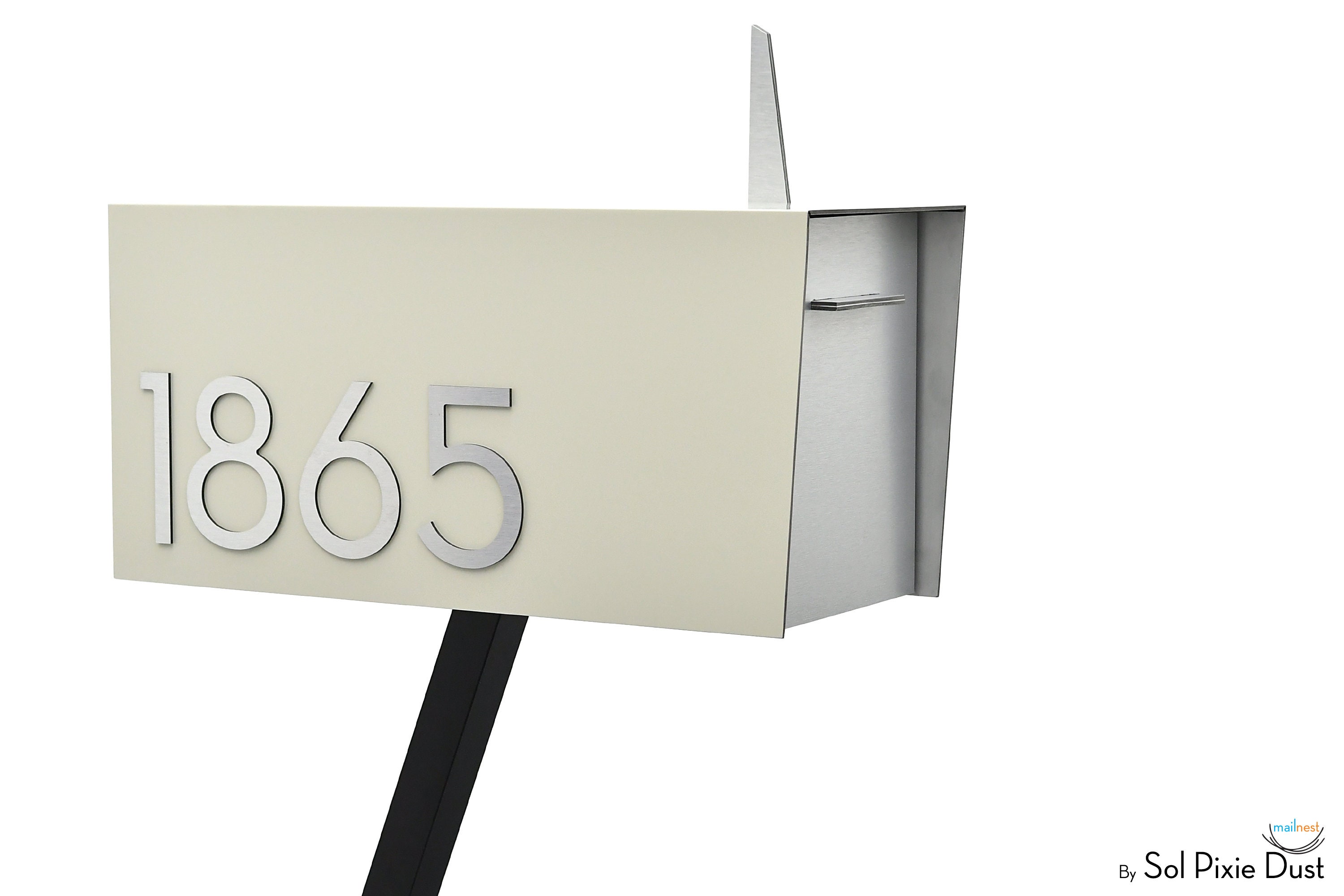 Contemporary Post Mounted Mailbox - Aluminum Ivory White Body and Brush ...