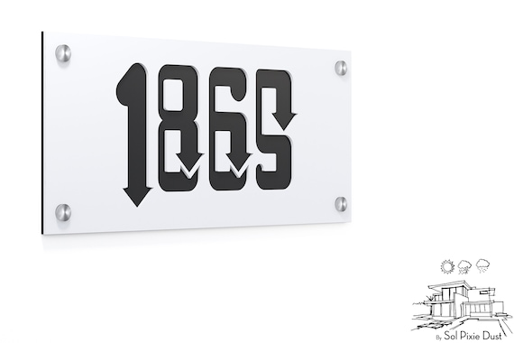 Arrow Modern House Numbers Rectangle White with Black | Etsy
