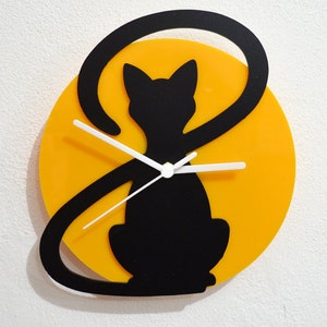 Cat With Big Tail - Black & Yellow Silhouette - Wall Clock - Etsy