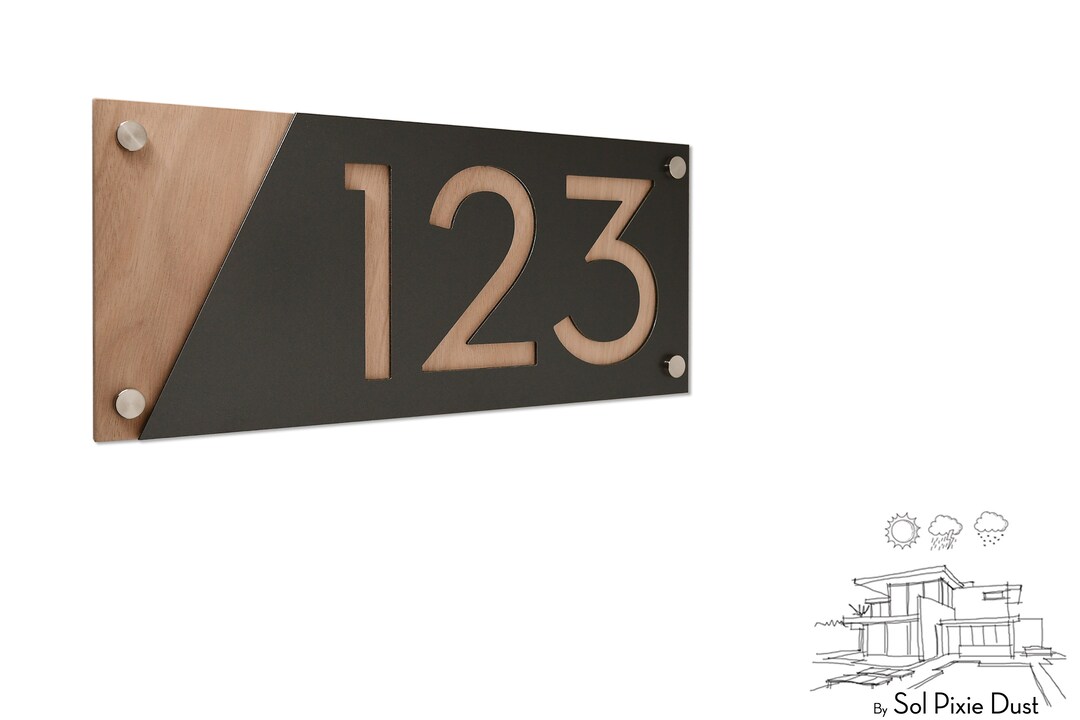 Modern House Numbers, Rectangle Metallic Gray Aluminum With Natural ...