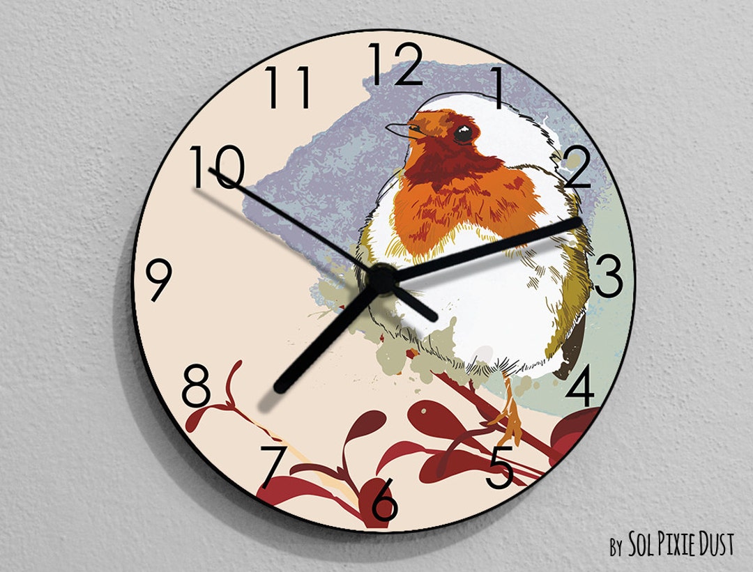 Sparrow Watercolor Wall Clock - Kids Nursery Room, Teens Room, Baby ...