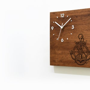 Solid Wood Wall Clock - Ship Wheel - Wood Laser Engraved - Massive Wood ...