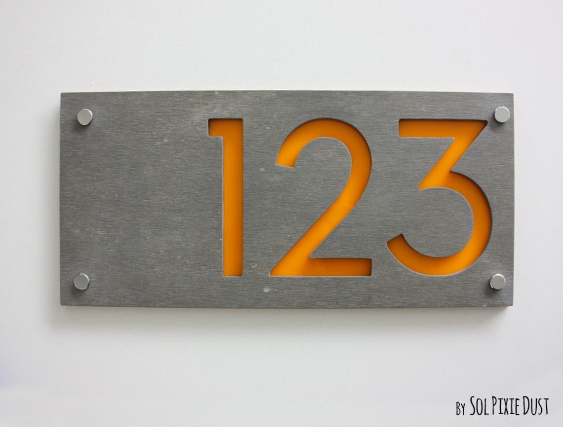 Modern House Numbers Rectangle Concrete With Yellow Acrylic - Etsy
