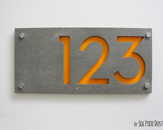 Modern House Numbers, One Number Round Concrete With Marine Plywood ...