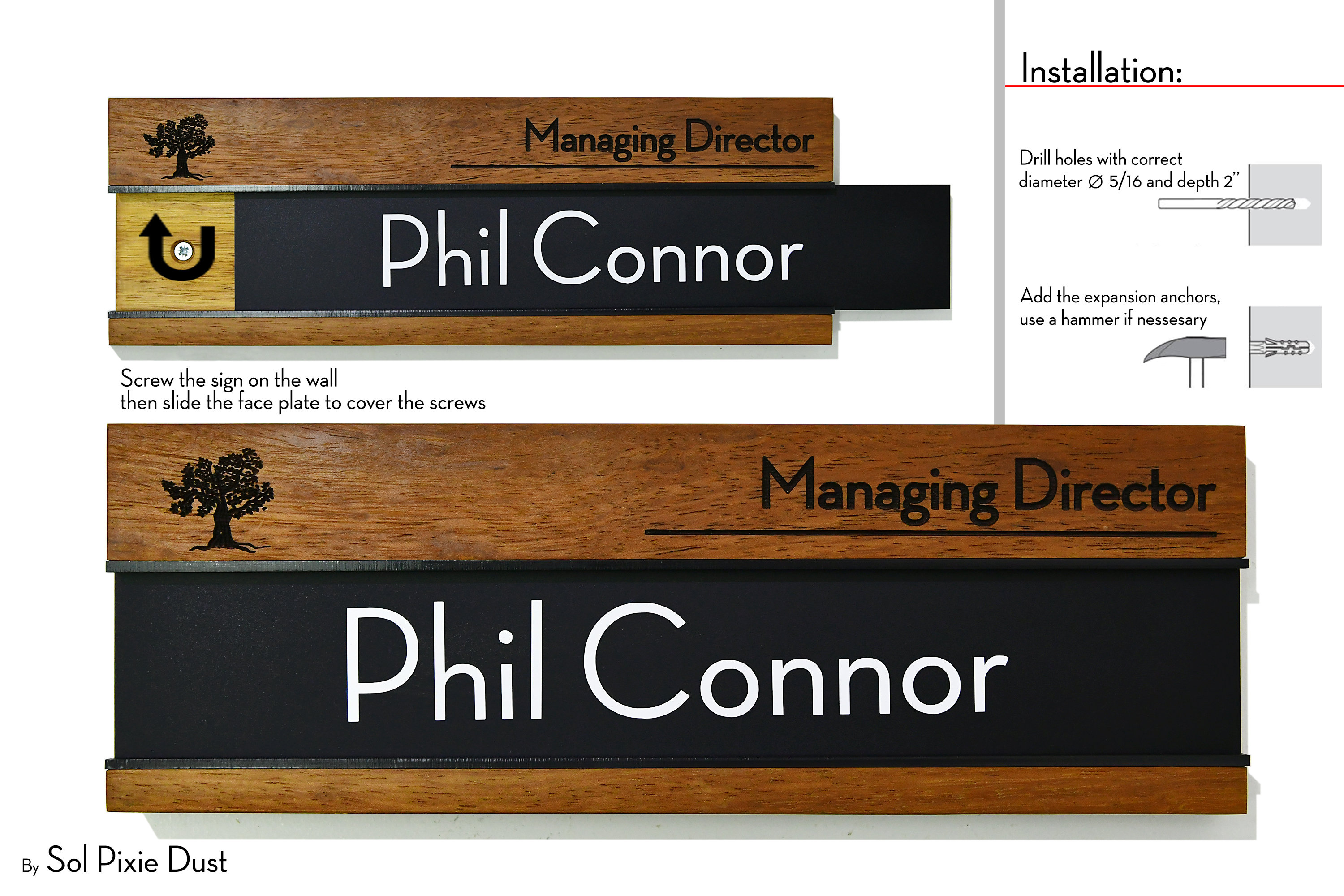 Modern Office Door Name Plate - Solid Wood Iroko (african Teak) and ...