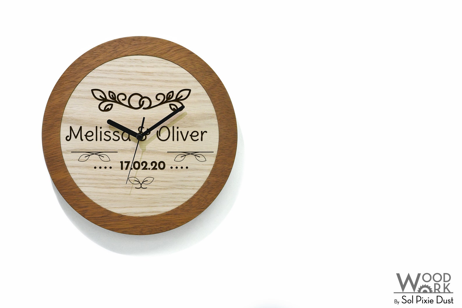 Wooden Round Clock - Laser Engraved - Custom Name and Date - Couple ...