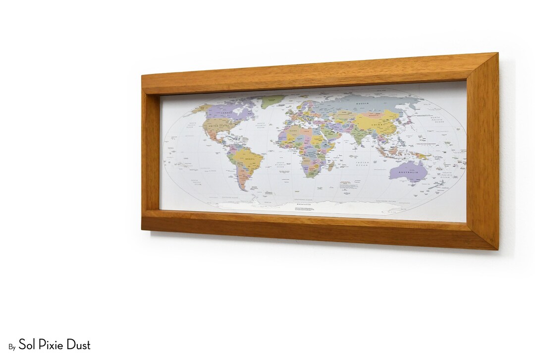 World Map in Wooden Frame Modern Wooden Frame Made With African Teak ...