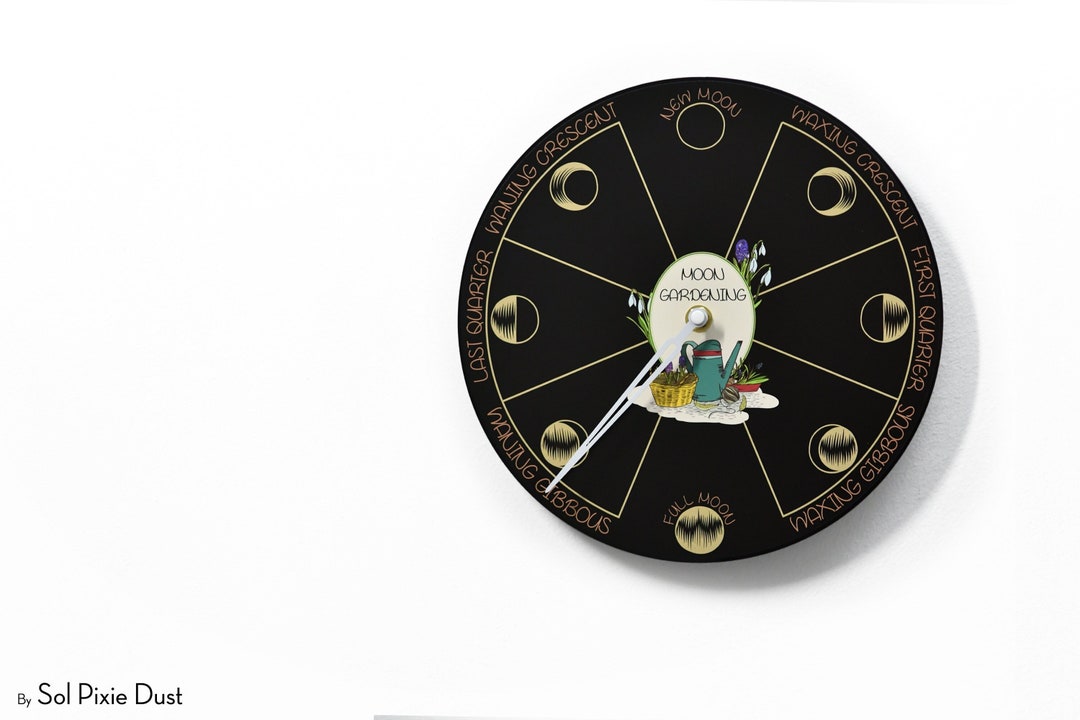 Moon Phase Wall Clock - Lunar Cycle - Round Black - Moon Phase Tracker ...