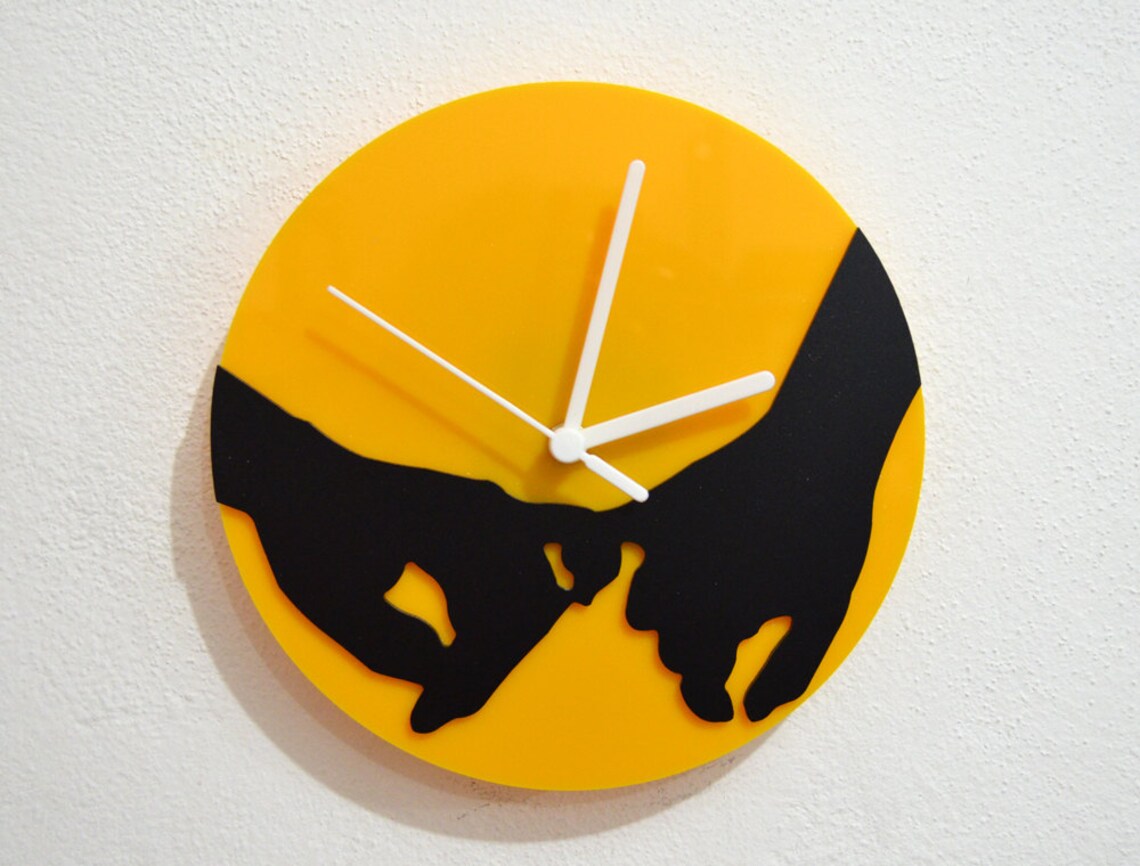 Holding Hands - Black & Yellow Silhouette - Wall Clock - Etsy