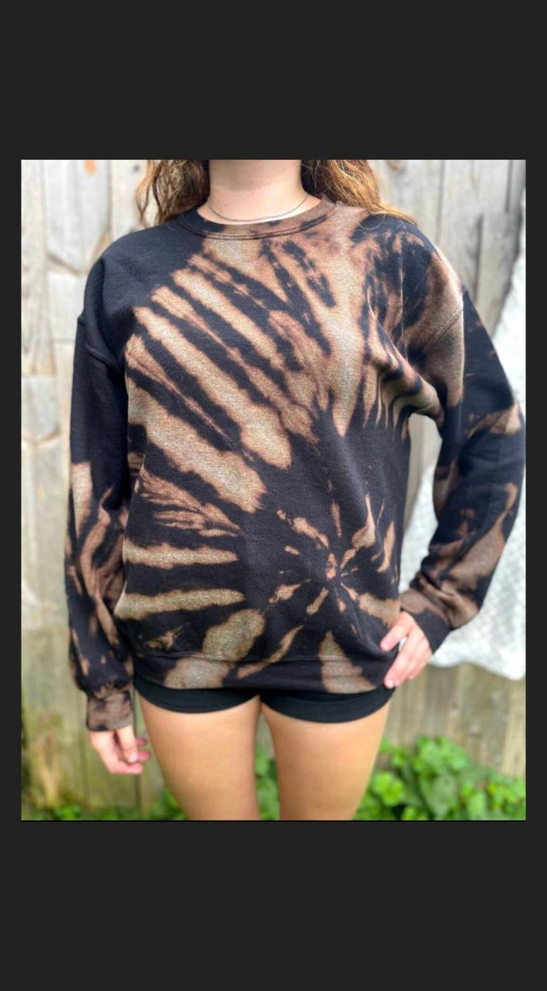 Size Crew Neck Long Sleeve Pullover Sweater Black Bleach Dye Tie-dye ...