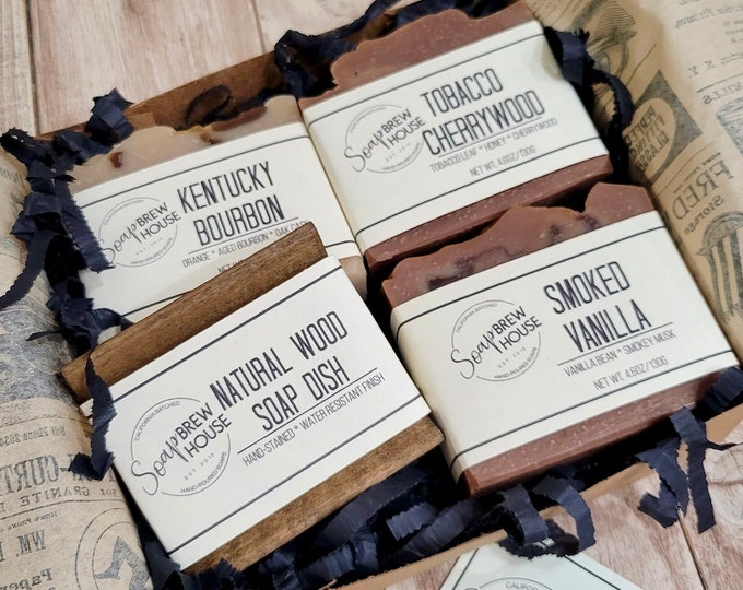 Men's Soap Gift Set, Mens Grooming Gift, Set of Three Soaps With Wood ...