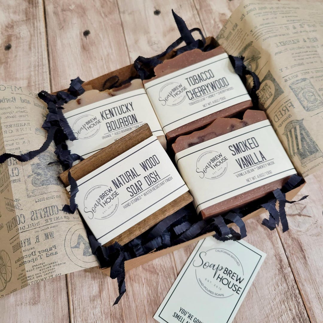 Men's Soap Gift Set, Mens Grooming Gift, Set of Three Soaps With Wood ...
