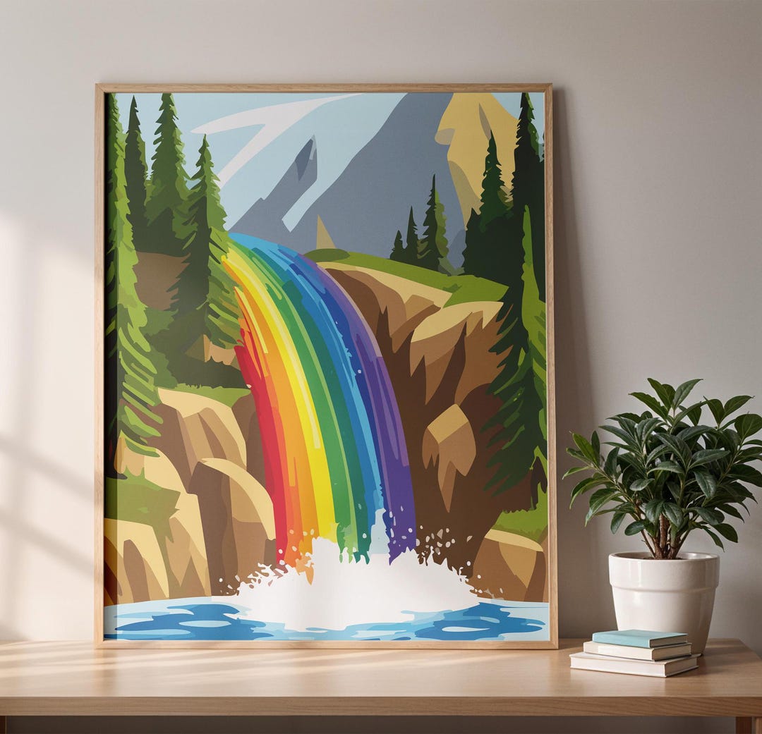 Pride Waterfall Rainbow Landscape Digital Print |art |wall Decor |home ...