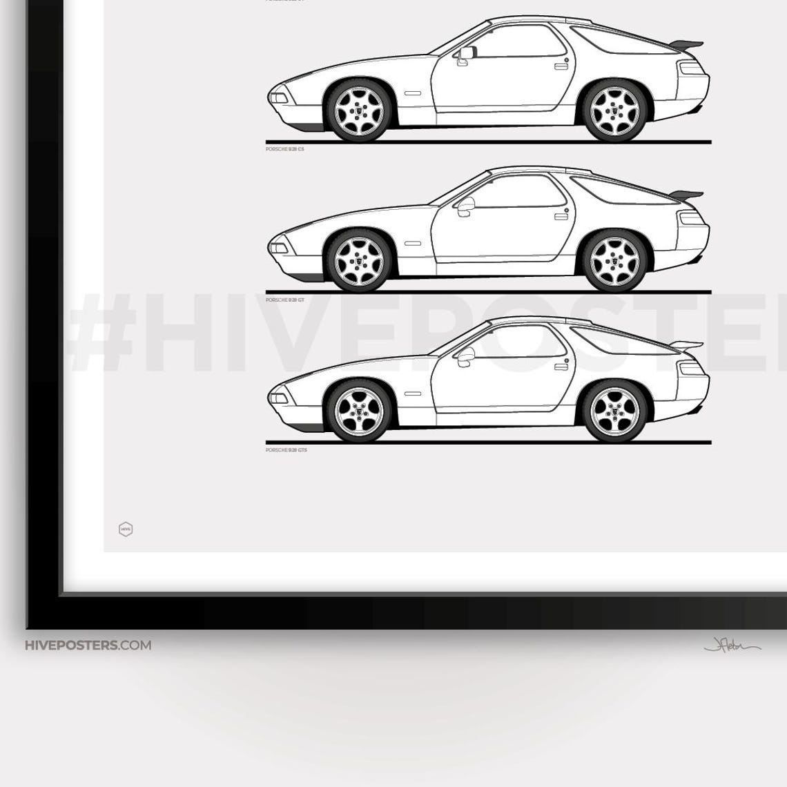 Porsche 928 Generations Evolution Poster - History Timeline Blueprint ...