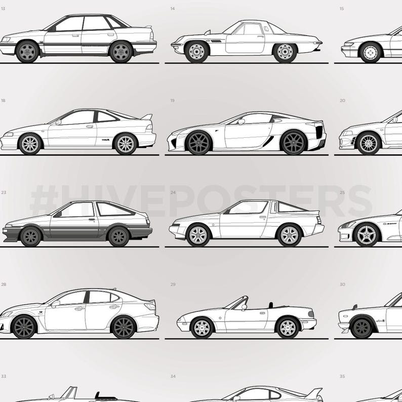 50 JDM Icons Japanese Car Poster - Etsy