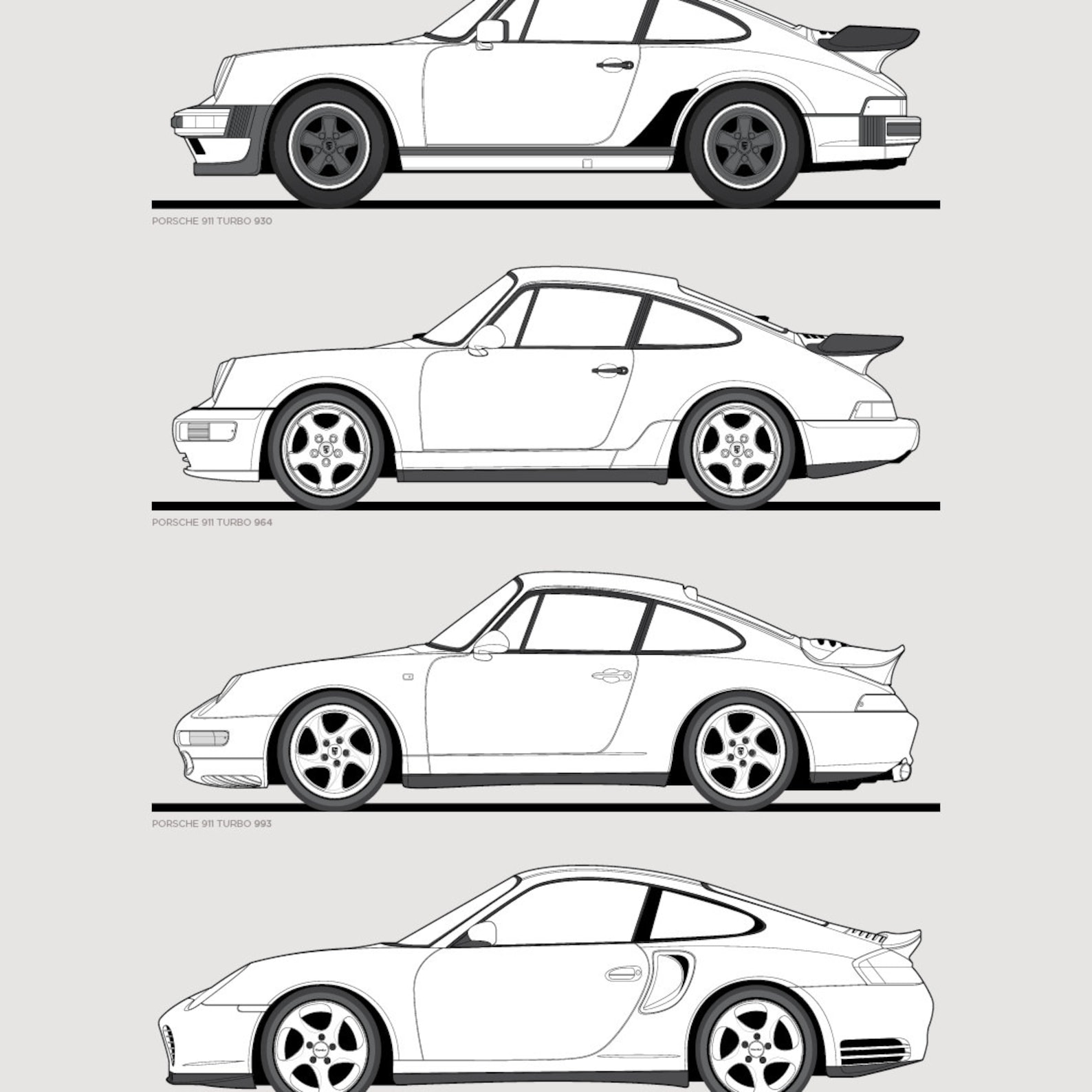 Porsche 911 Turbo Poster Evolution Generations Timeline - Etsy