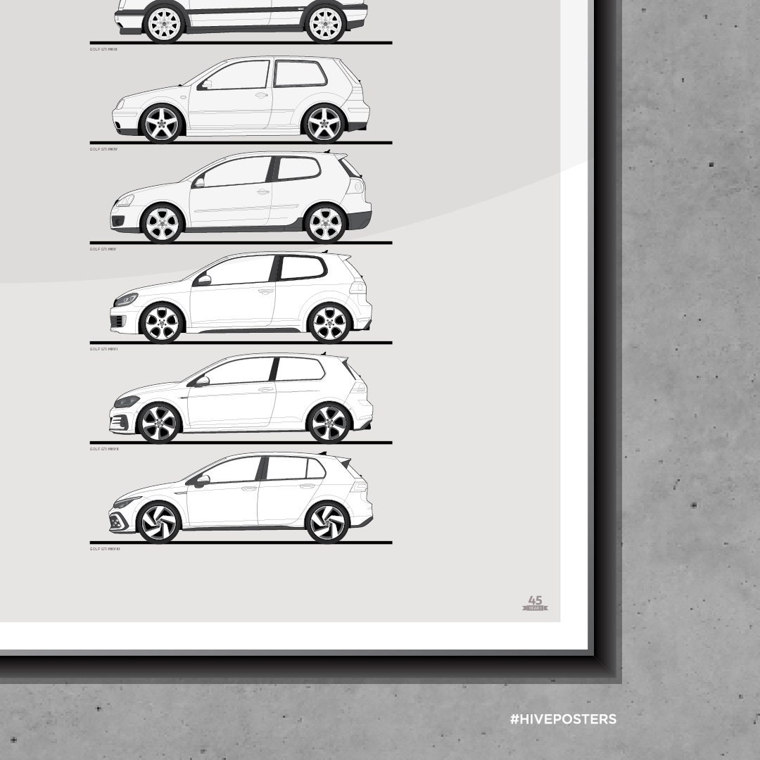 VW Golf Gti Poster Generations Evolution Models Lineup | Etsy