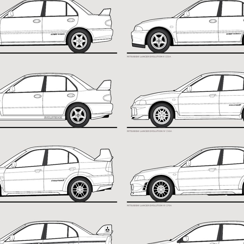 Mitsubishi Evo Generations Poster - Etsy