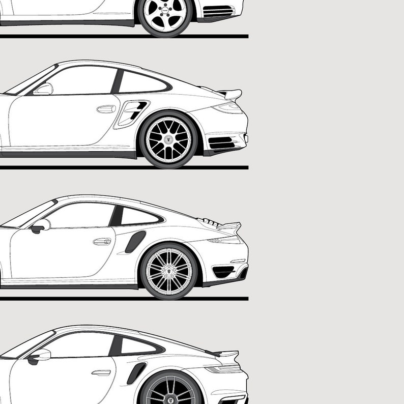 Porsche 911 Turbo Poster Evolution Generations Timeline - Etsy