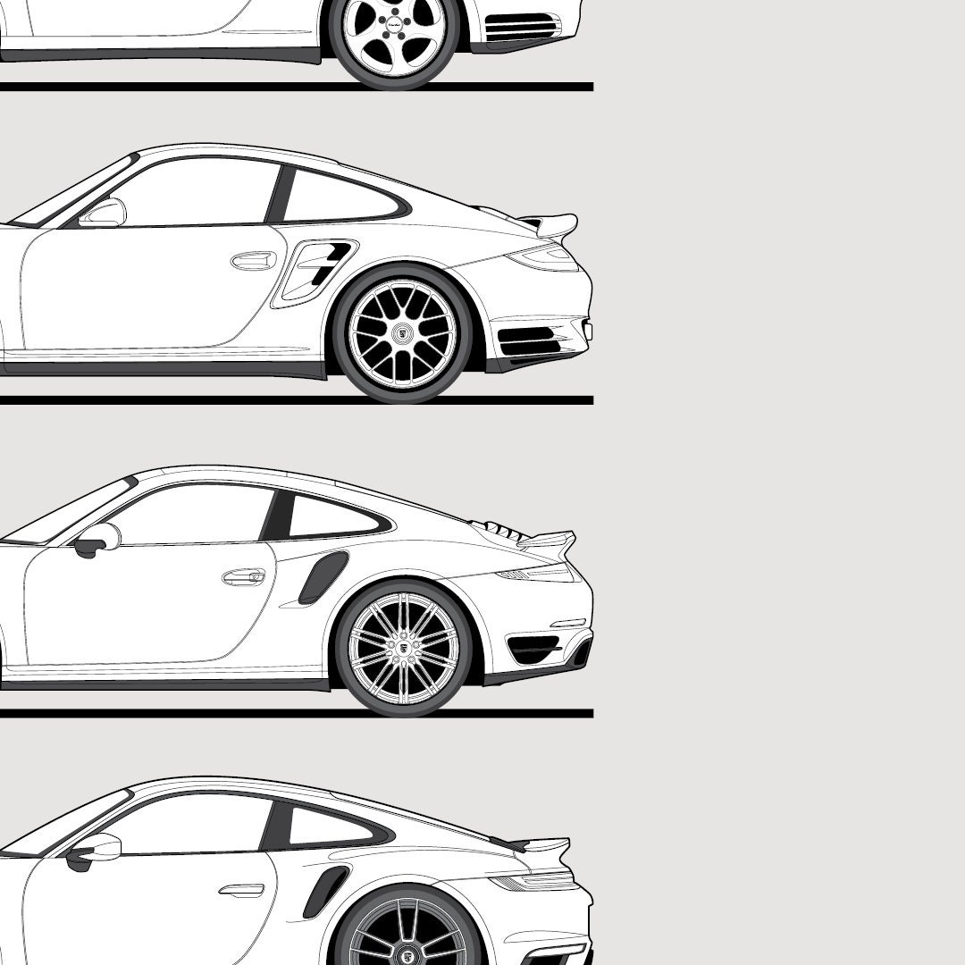 Porsche 911 Turbo Poster Evolution Generations Timeline - Etsy