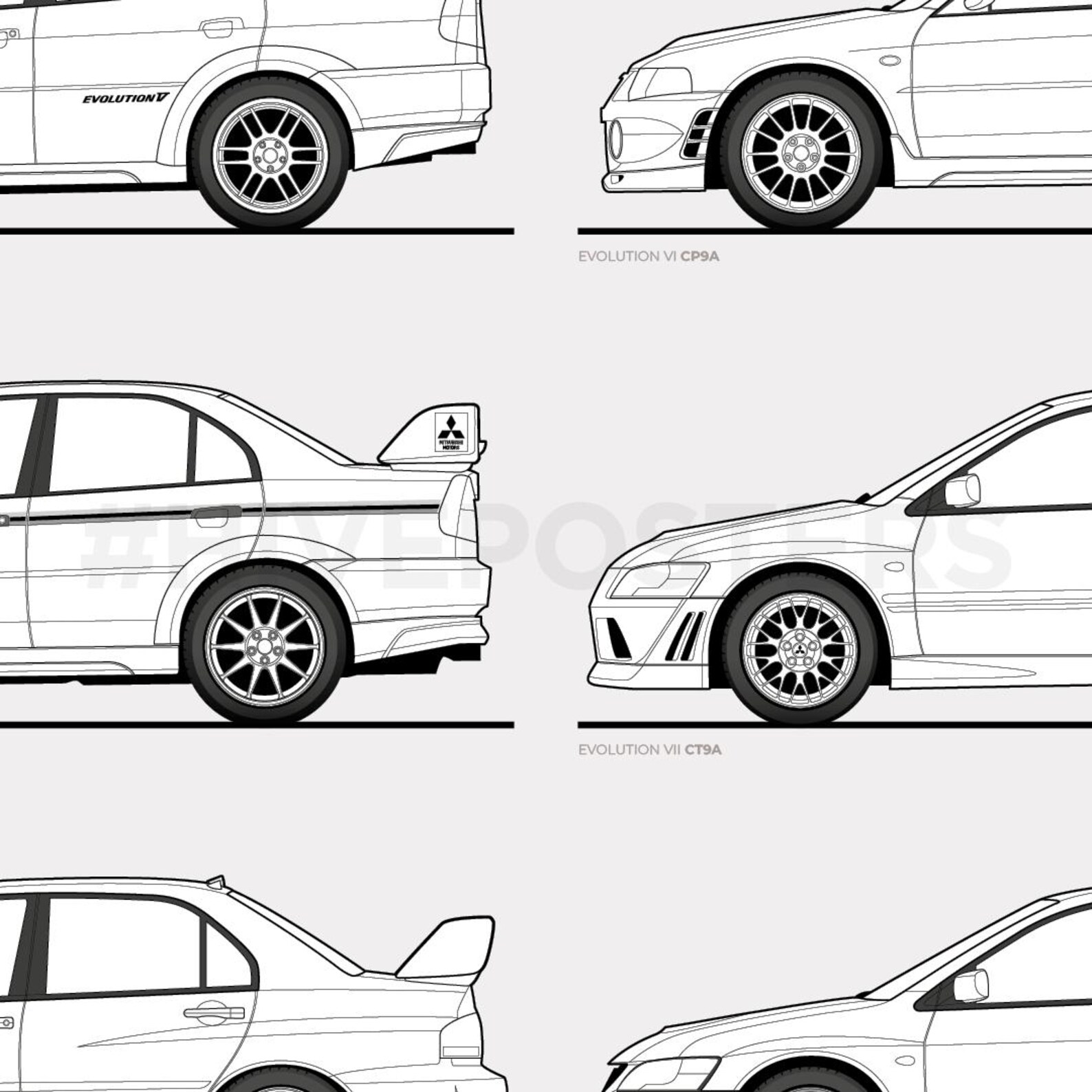 Mitsubishi Evo Generations Poster - Etsy