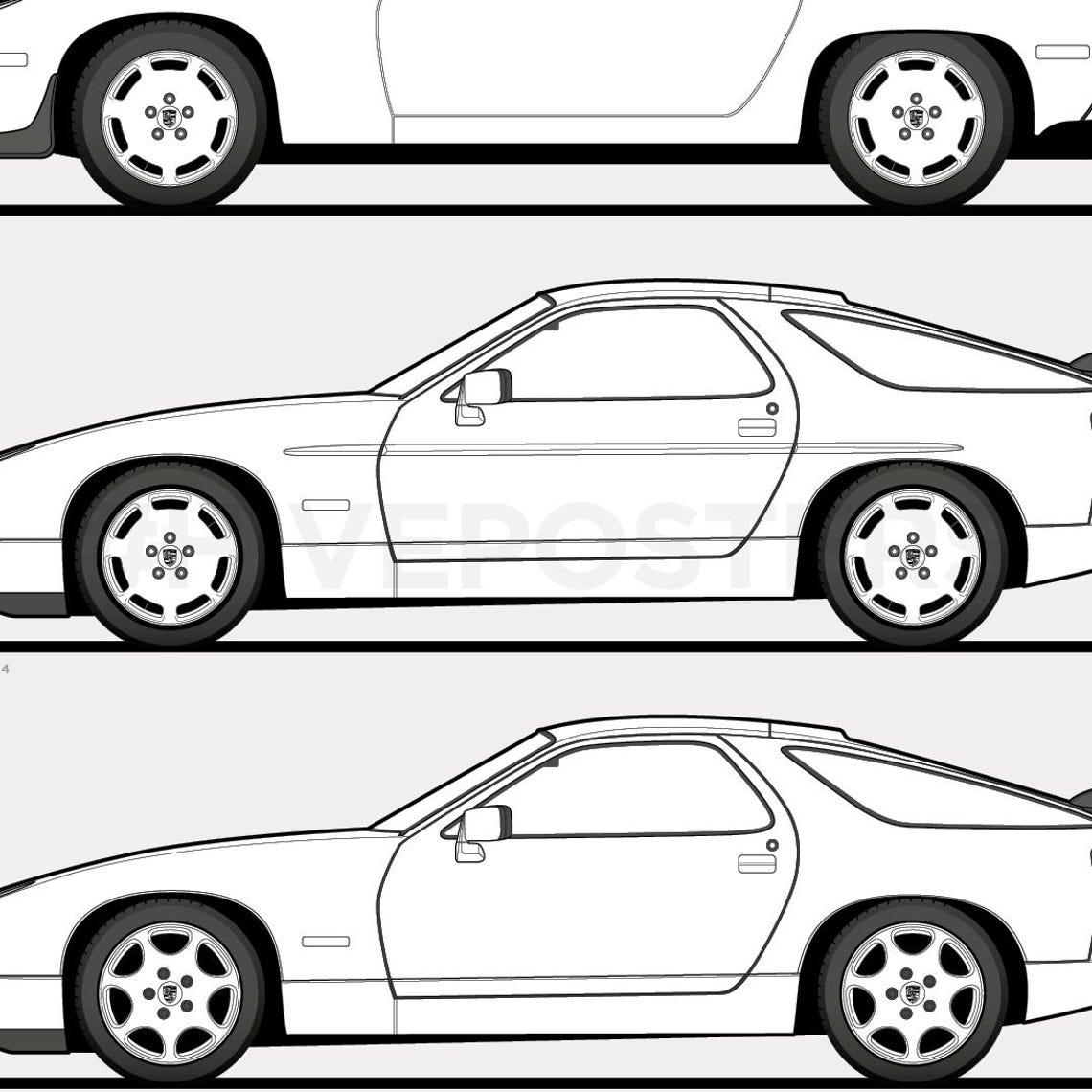 Porsche 928 Generations Evolution Poster - History Timeline Blueprint ...