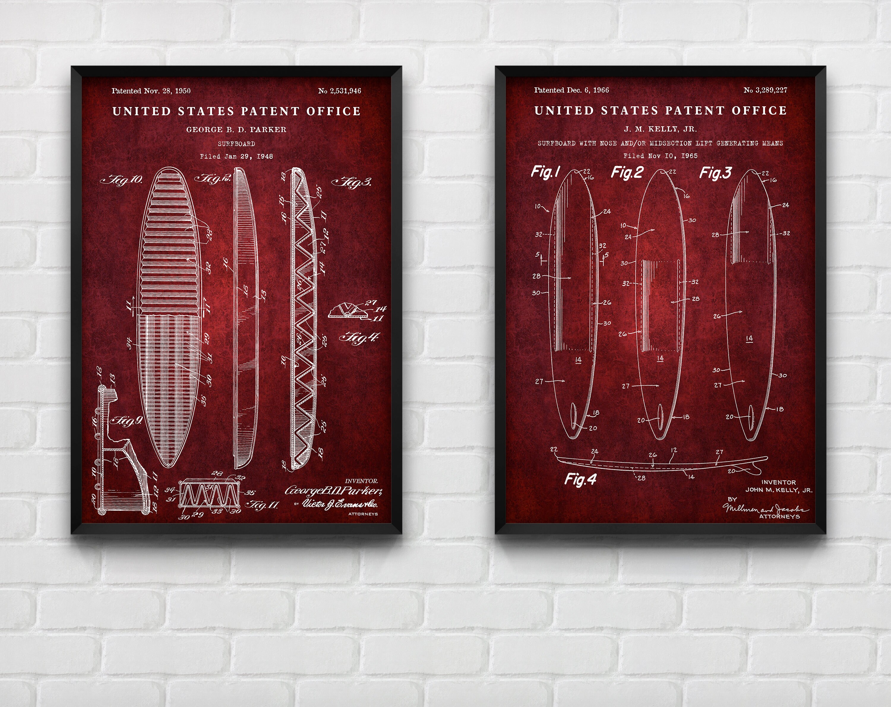 Surfing Wall Art: Surfboard Patent Posters, Surfer Gift, Nautical Decor ...