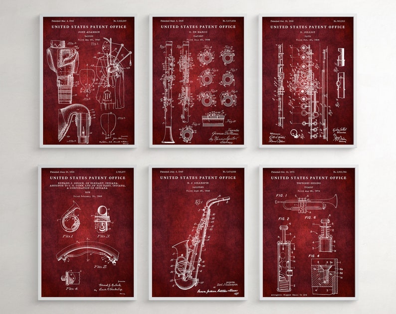 Wind Instruments Patent Wall Art, Musician Gift, Music Instrument ...