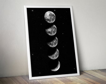 Moon Print, Phases of the Moon Illustration, Astronomy Decor, Gothic ...