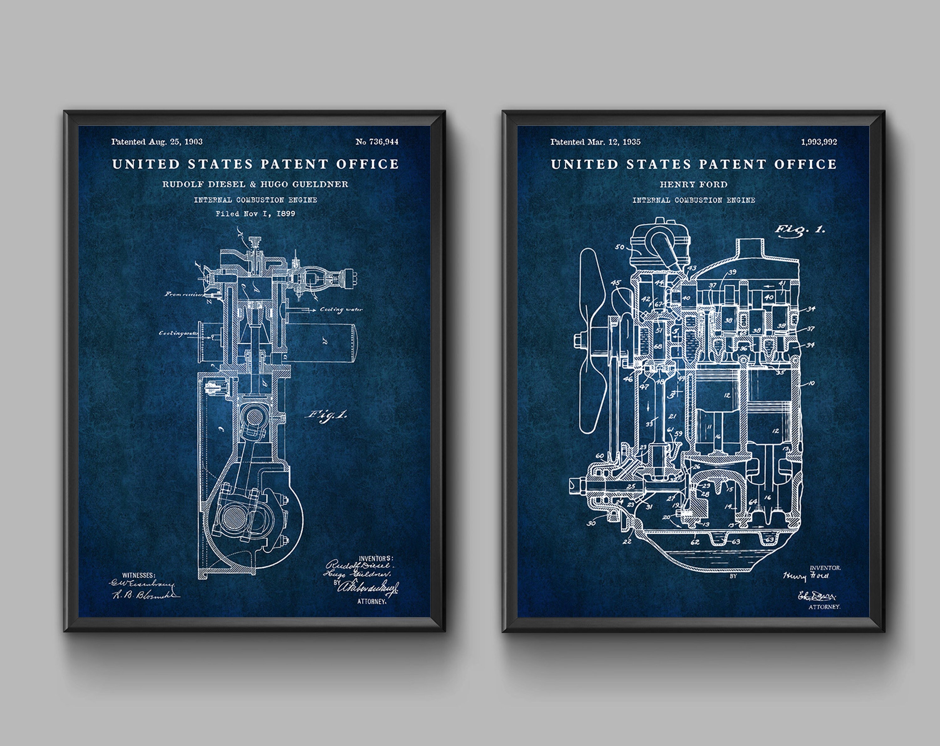 Engineering Wall Art, Internal Combustion Engine Patent Art Print ...