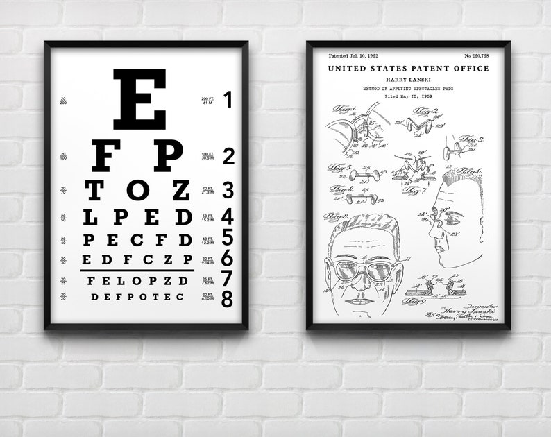 Eye Chart Poster & Optometry Patent Poster, Optician Wall Art ...