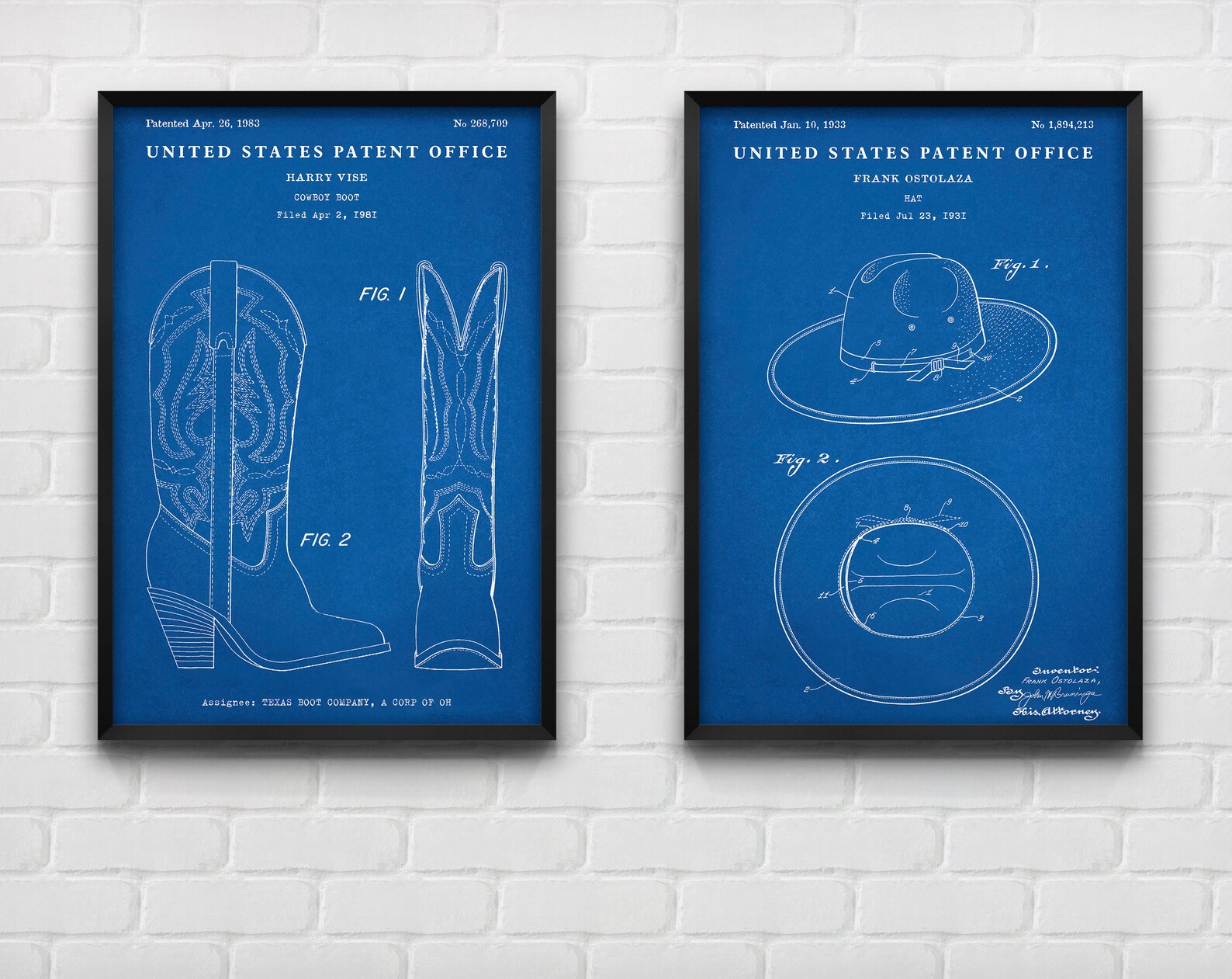 Western Wall Art: Cowboy Boot & Hat Patent Posters, Cowboy Gift, Wild ...