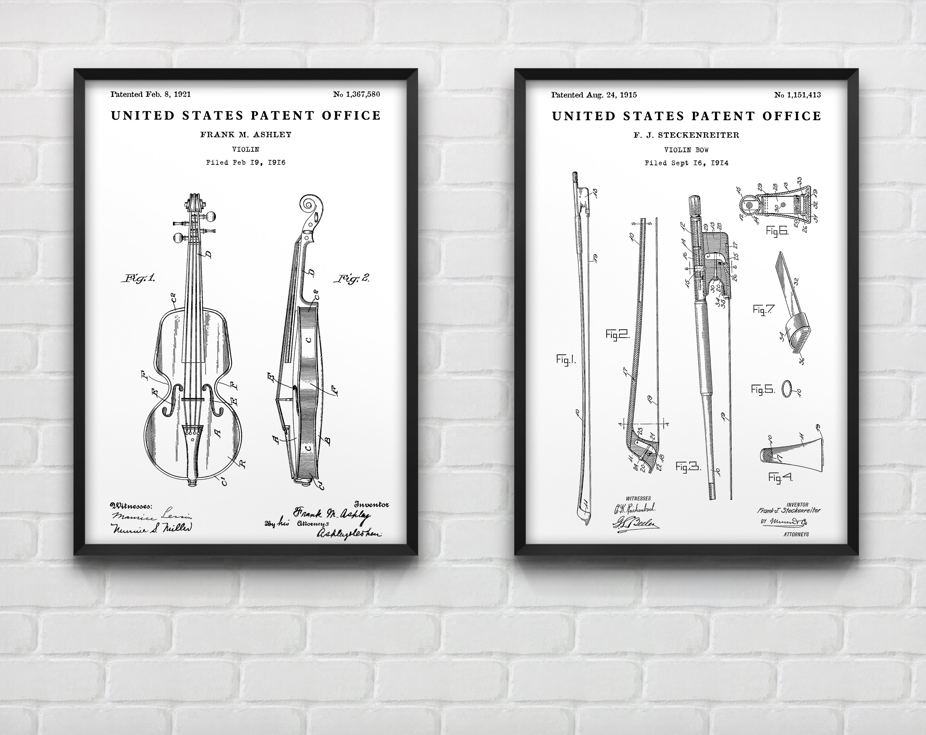 Violin Wall Art: Fiddle & Violin Bow Patent Posters, Violinist Gift ...