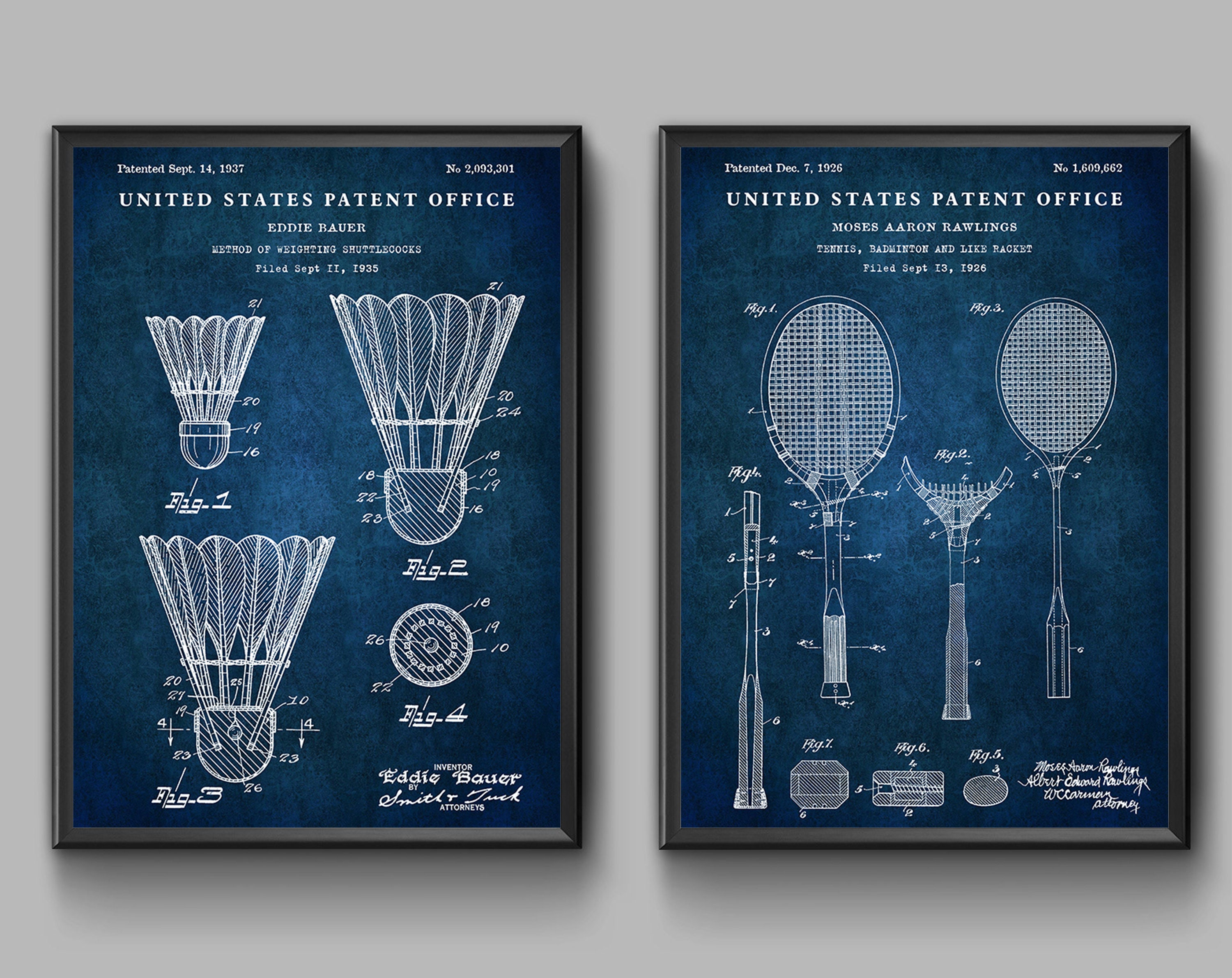 Badminton Wall Art: Shuttlecock & Badminton Racket Patent Art Prints ...