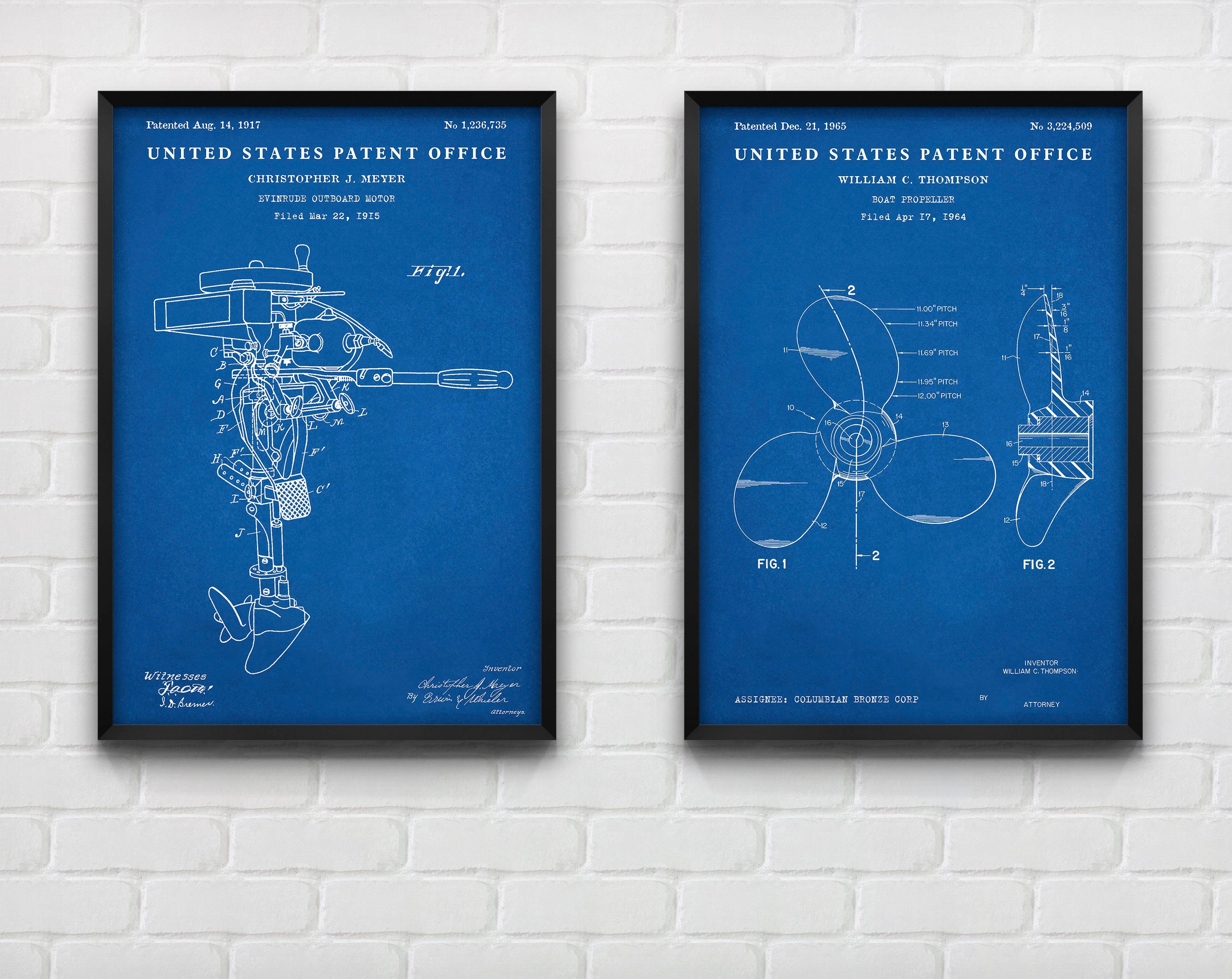 Outboard Motor & Propeller Patent Art Posters, Fishing Gift, Fisherman ...
