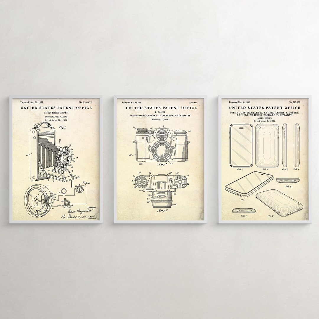 Photo Camera Evolution Patent Wall Art, Vintage Photography Cameras ...