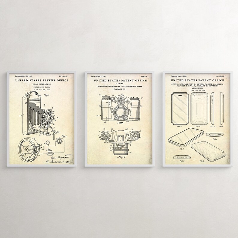 Photo Camera Evolution Patent Wall Art, Vintage Photography Cameras ...