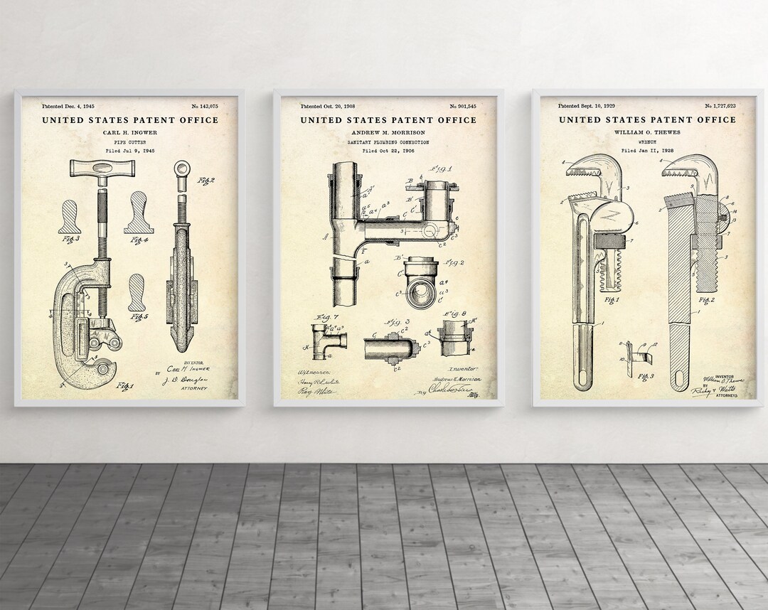 Plumbing Connection Tools Patent Wall Art, Blueprint Poster, Plumber ...