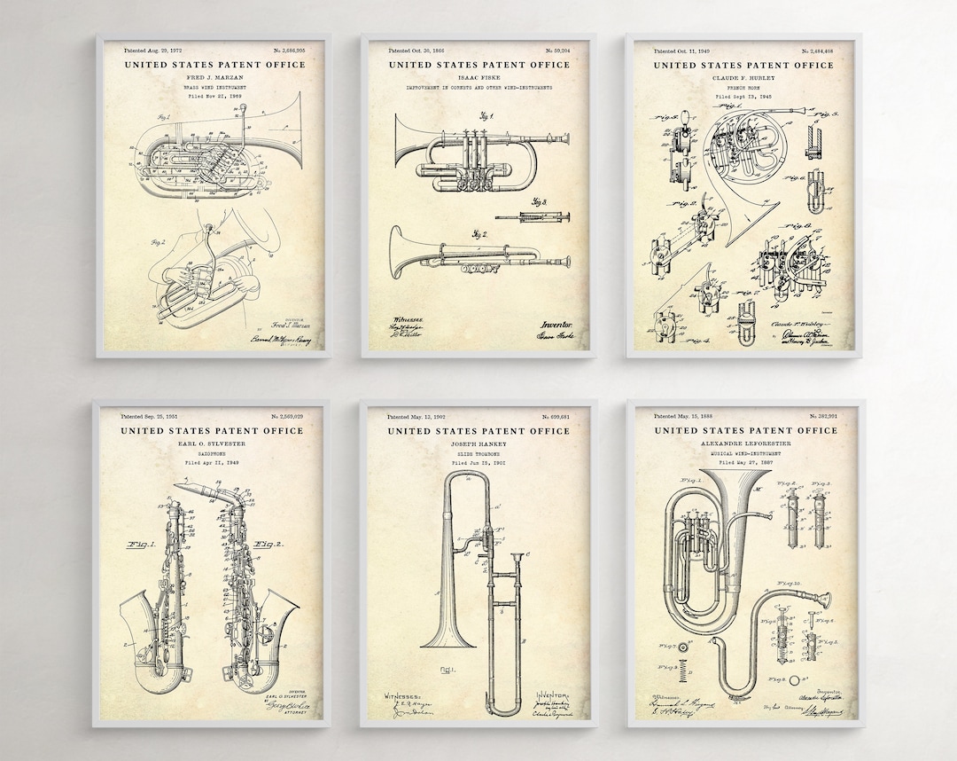 Brass Instruments Patent Wall Art, Musician Gift, Wind Instrument ...