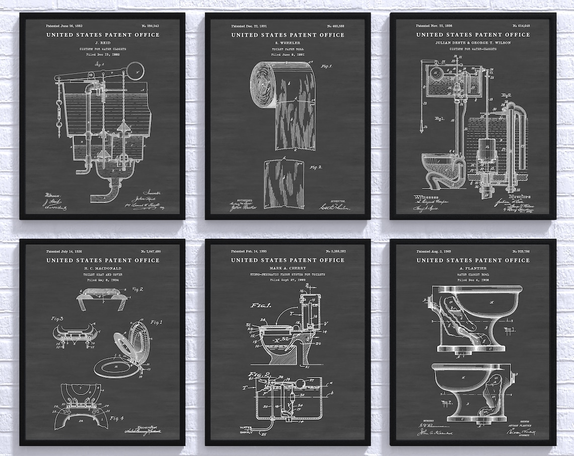 Toilet Wall Art Bathroom Decor Vintage Patent Posters WC - Etsy