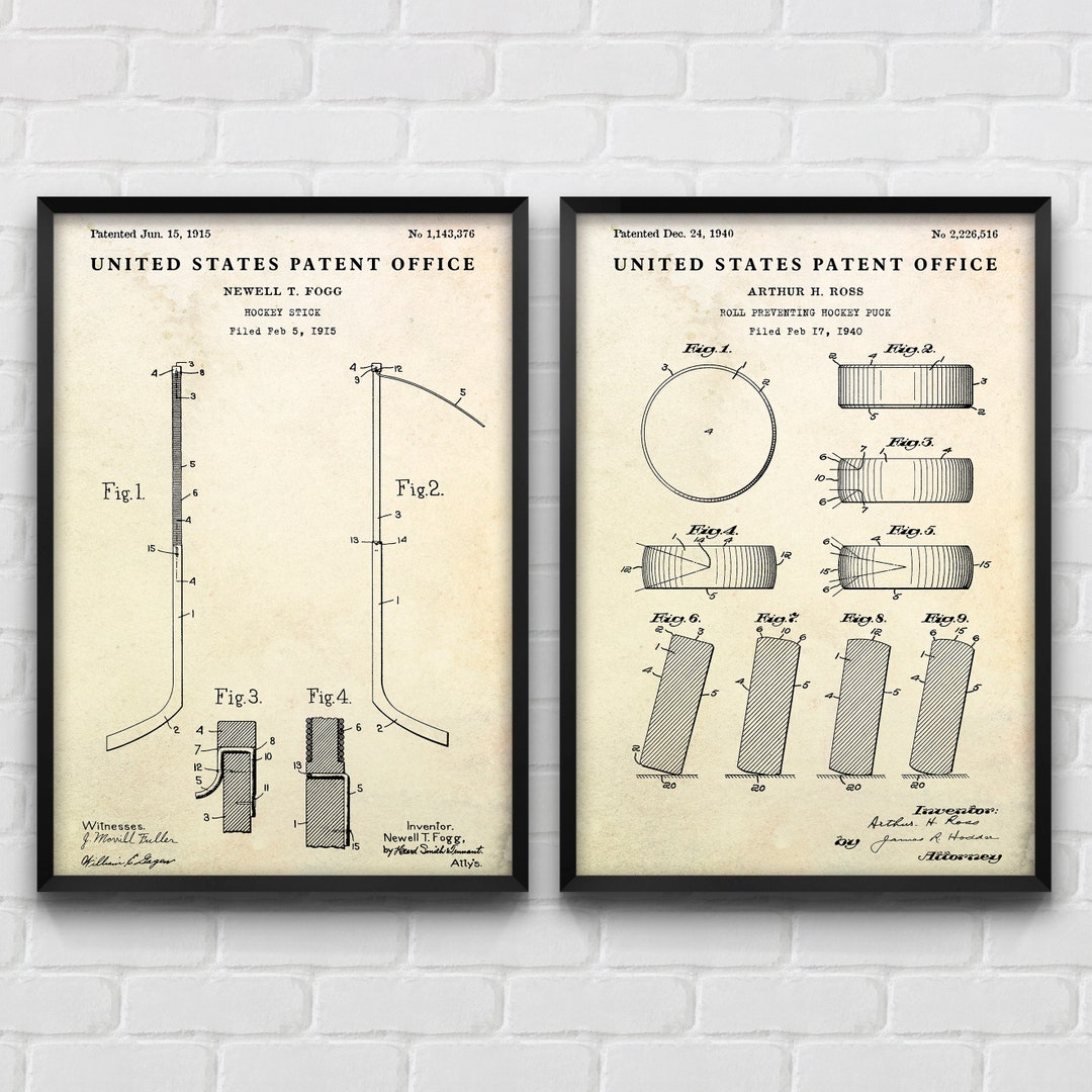 Hockey Stick & Puck Patent Posters, Ice Sports Wall Art, Inventions ...