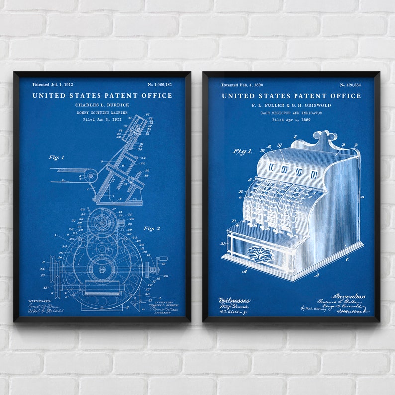 Cash Counting Machine & Cash Register Patent Posters, Retailer Gift ...