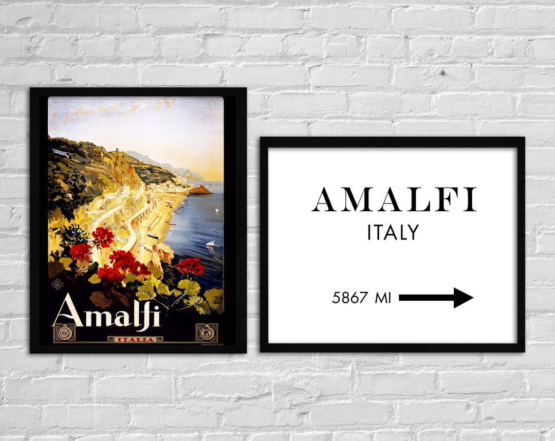 Amalfi Coast Wall Art, Italy Travel Poster, Mileage Sign, Italian Decor ...