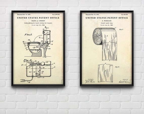 Toilet Flush & Toilet Paper Patent Poster Bathroom Wall Art - Etsy
