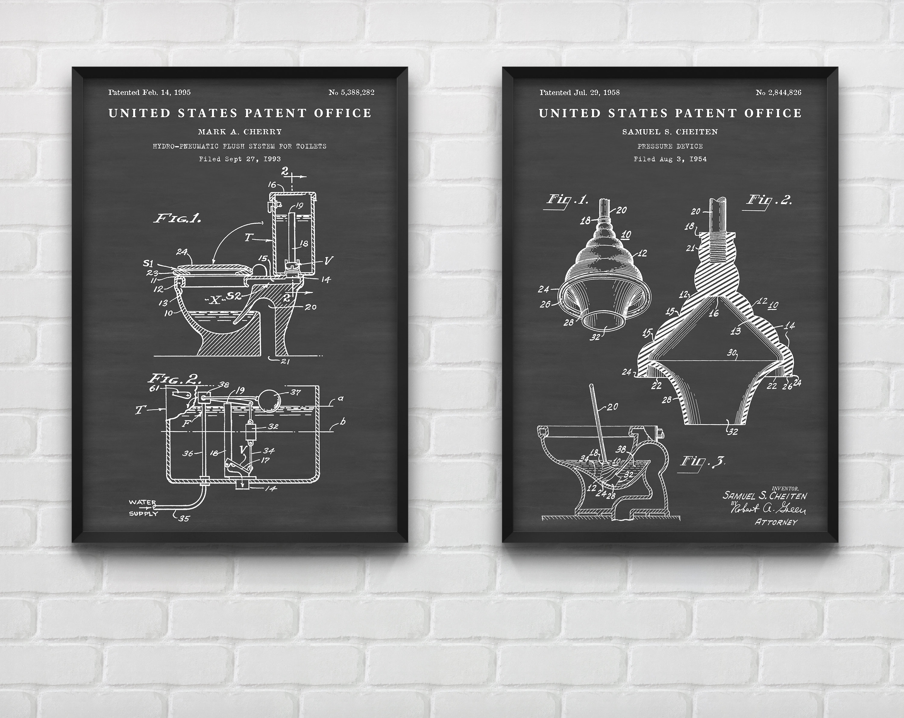 Toilet Plunger & Toilet Flush Patent Wall Art, Bathroom Poster ...