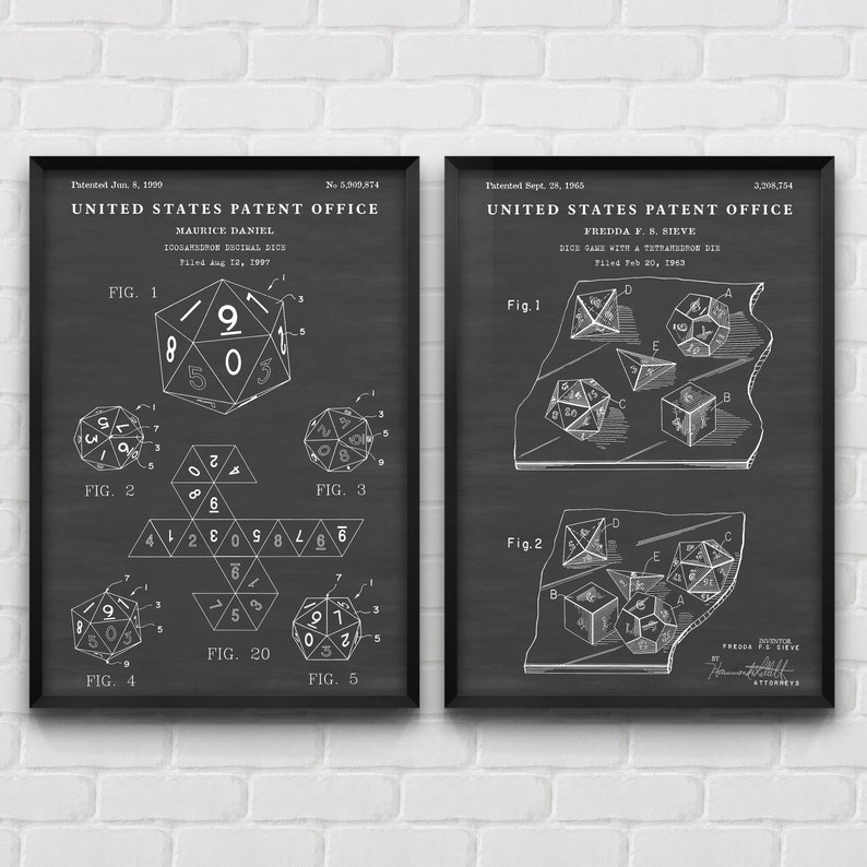 Dnd Dice Dungeon Dragons Wall Art, Board Games RPG Die MTG Patent ...