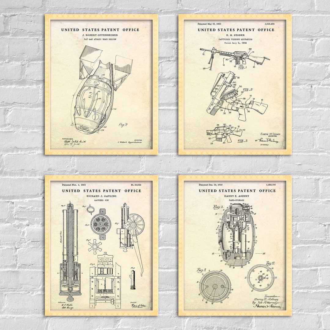 War Theme Patent Wall Art: Fat Man, Machine Gun, Hand-grenade ...